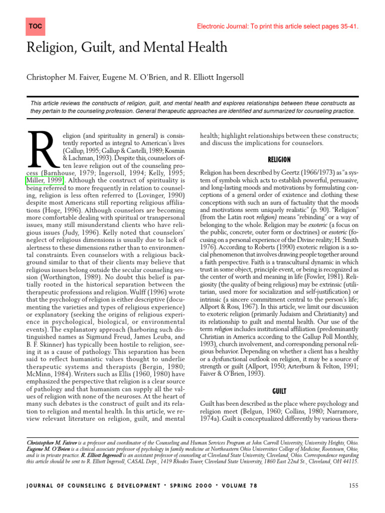 Religion, Guilt, and Mental Health | PDF | Psychotherapy | Guilt (Emotion)