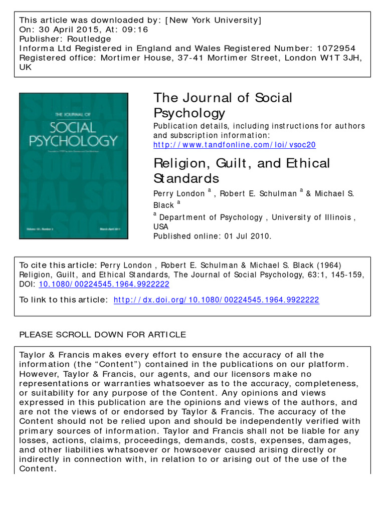 Religion, Guilt, and Ethical Standards | PDF | Guilt (Emotion) | Psychology Religion, Guilt, and Ethical Standards | PDF | Guilt (Emotion) | Psychology
