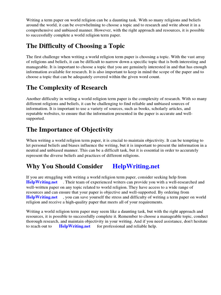 World Religions Research Topics