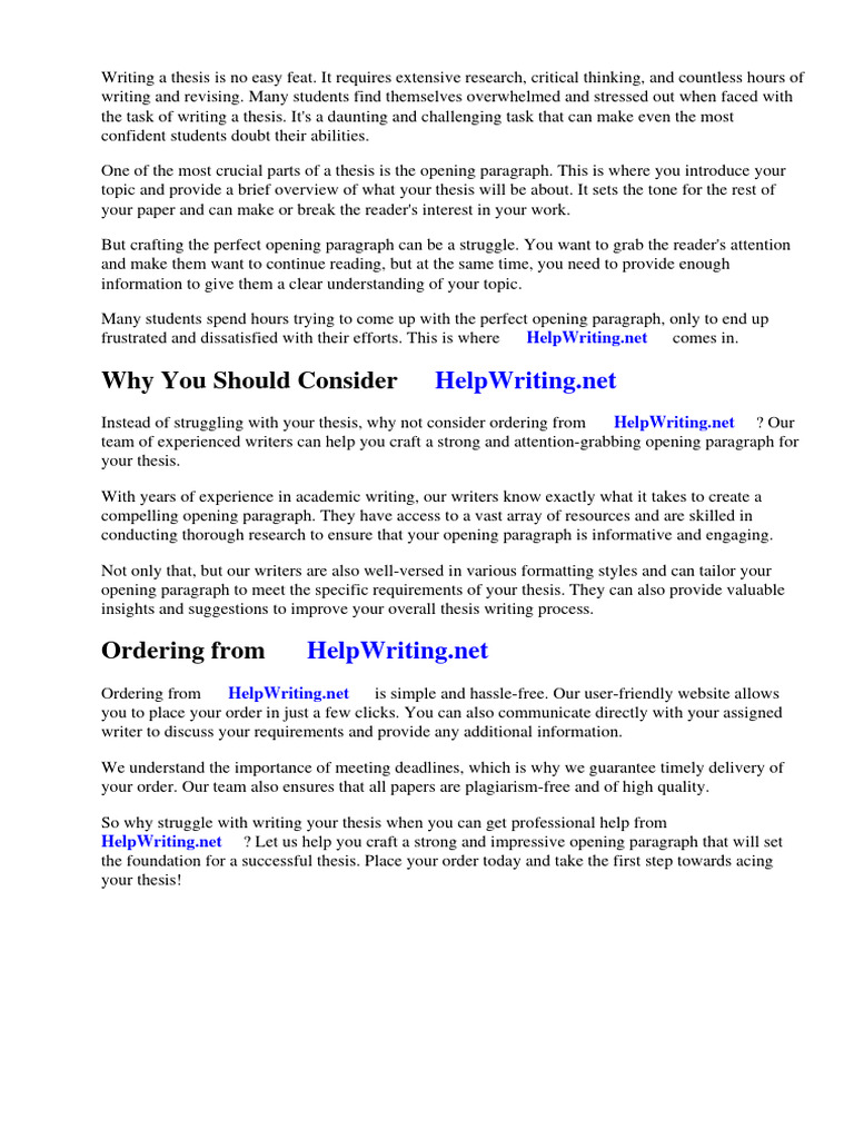 Crafting a Thesis Opening Paragraph | PDF | Essays | Citation