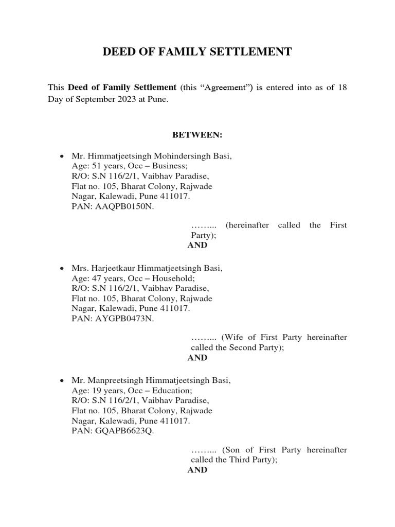 Family Settlement Deed | PDF | Arbitration | Justice