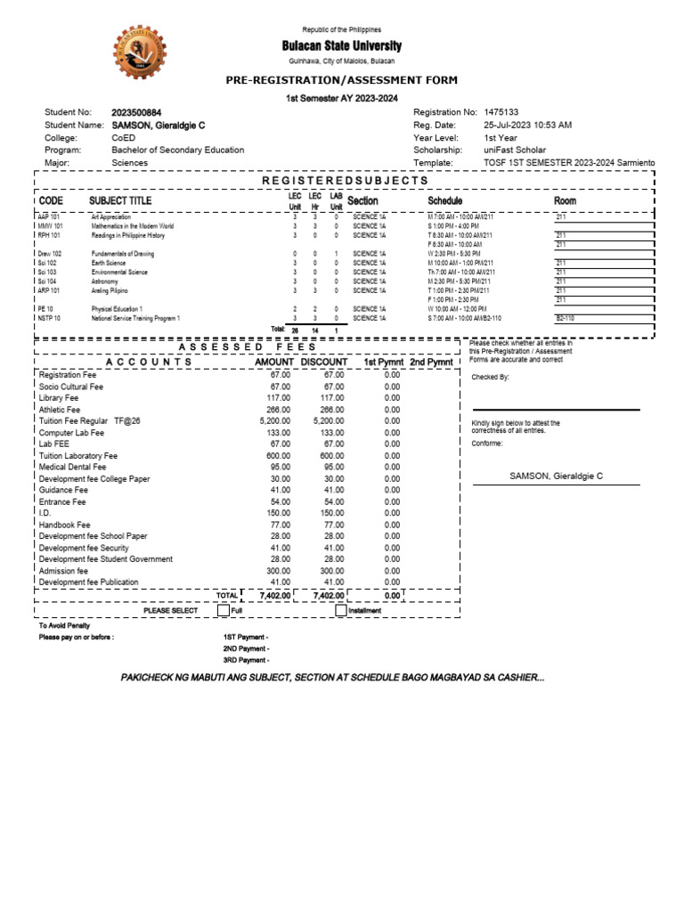 Pre Registration bsuV1XcA8pqhm | PDF | Fee | Science