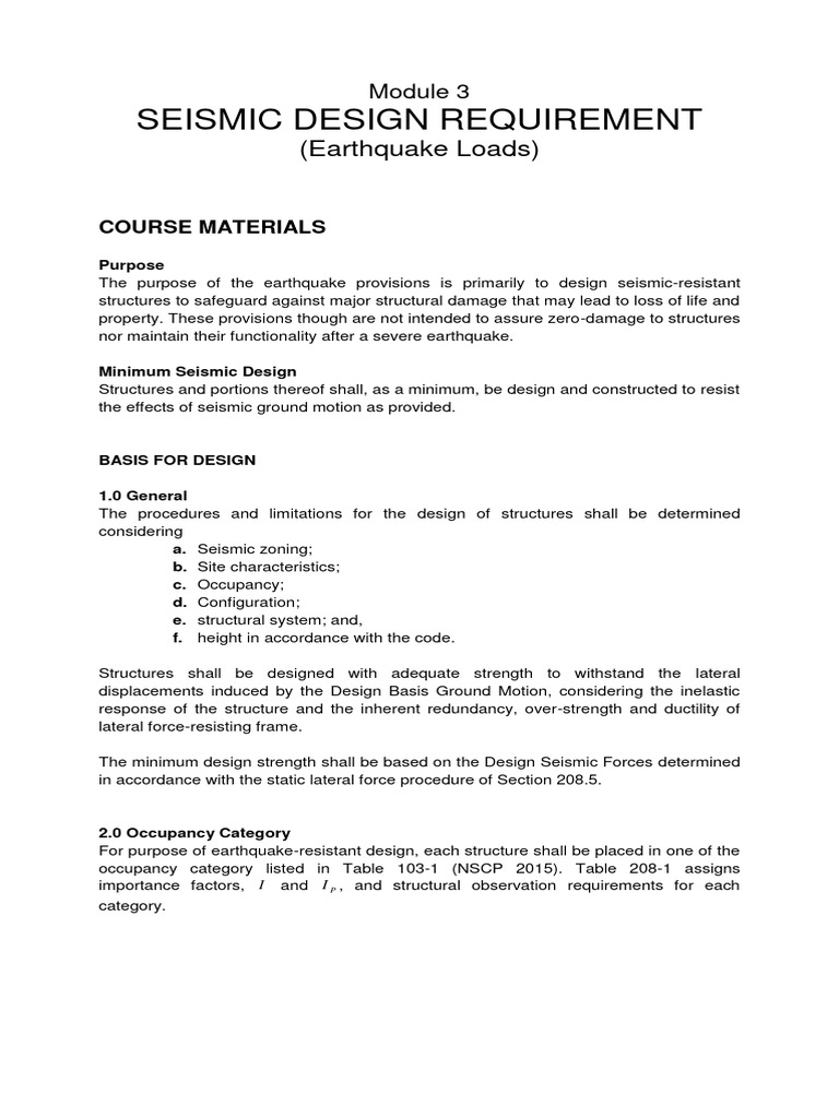 Seismic Design Requirements Overview | PDF | Earthquake Engineering ...