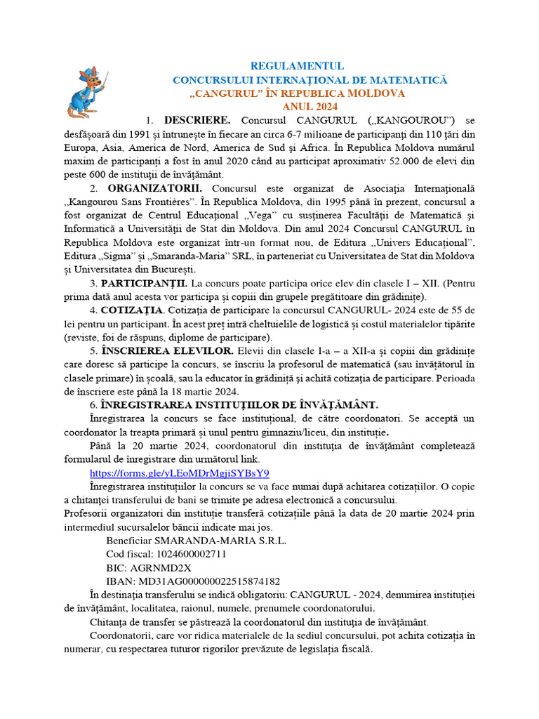 Regulament Cangurul Matematic 2024 | PDF