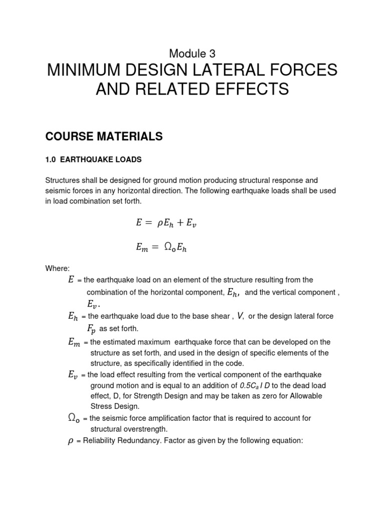 Module 4.1 - Minimum Design Lateral Force | PDF | Structural Load ...