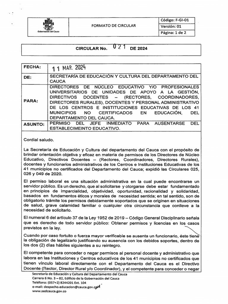 Circualr No. 021 de 2024 | PDF