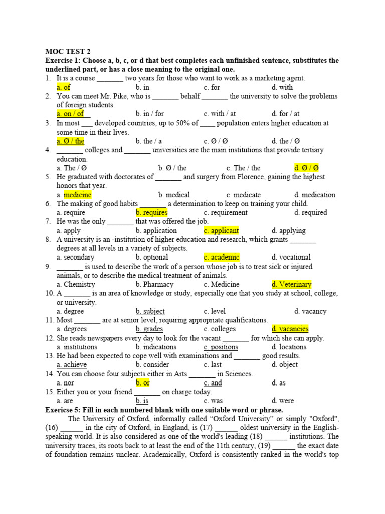 Moc Test 2 | PDF | University Of Oxford | Gce Advanced Level (United ...