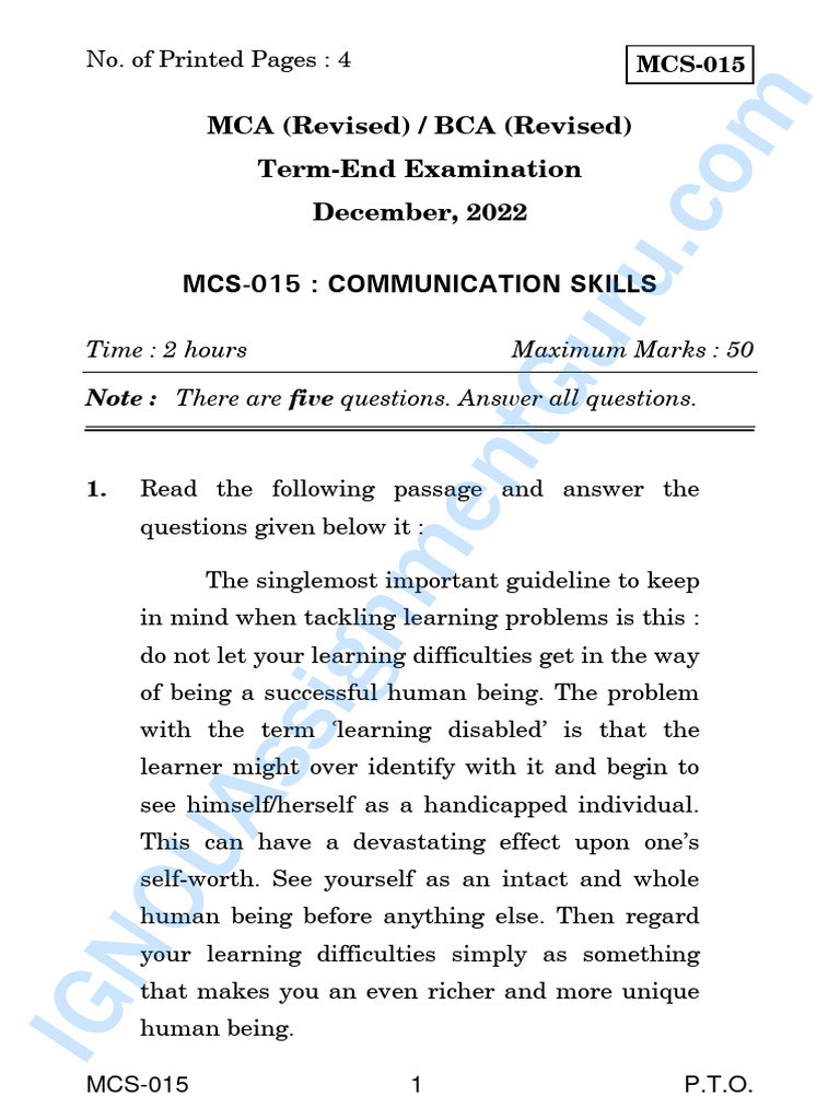 Dec - 2022 MCS-15 | PDF | Learning | Cognition