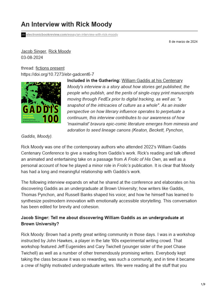 An Interview With Rick Moody Pdf Consciousness