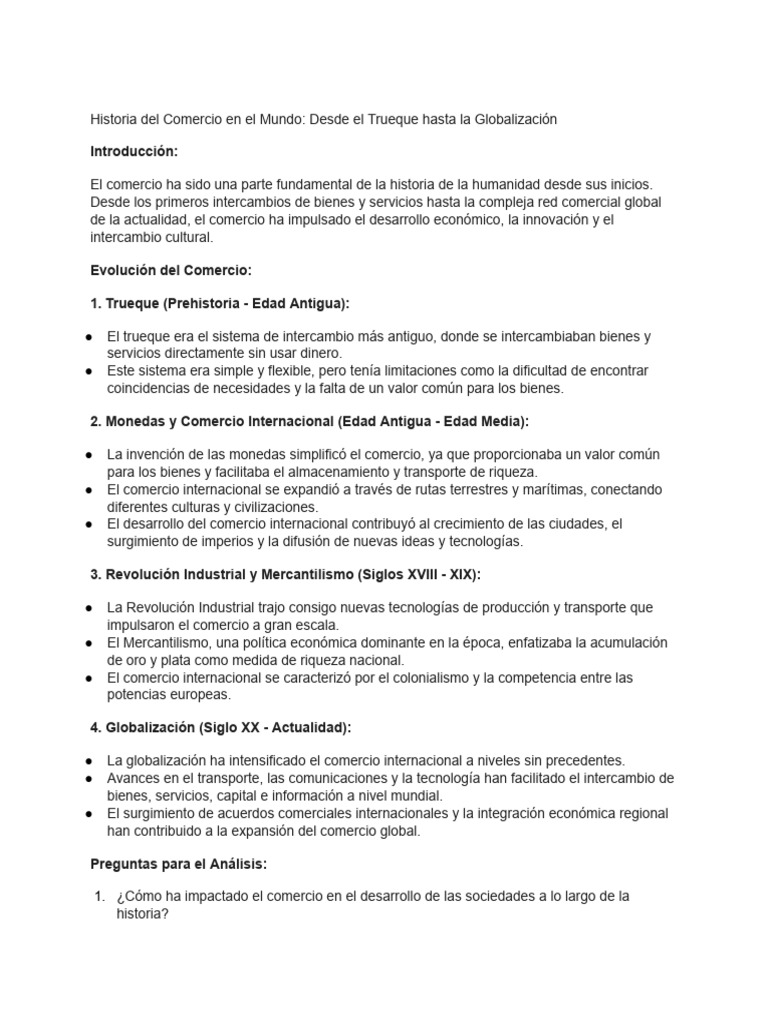 Historia Del Comercio | PDF | Comercio | El comercio internacional