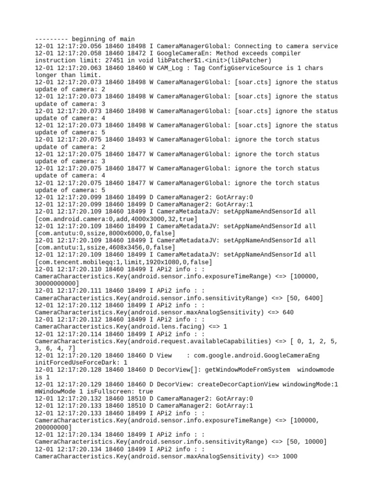 Camera Debug Log Analysis | PDF | Software | Computing