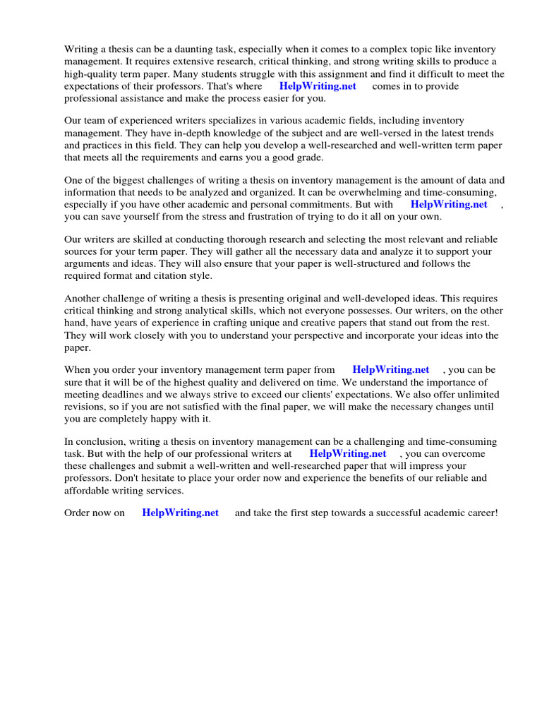 Inventory Management Term Paper | PDF | Inventory | Warehouse