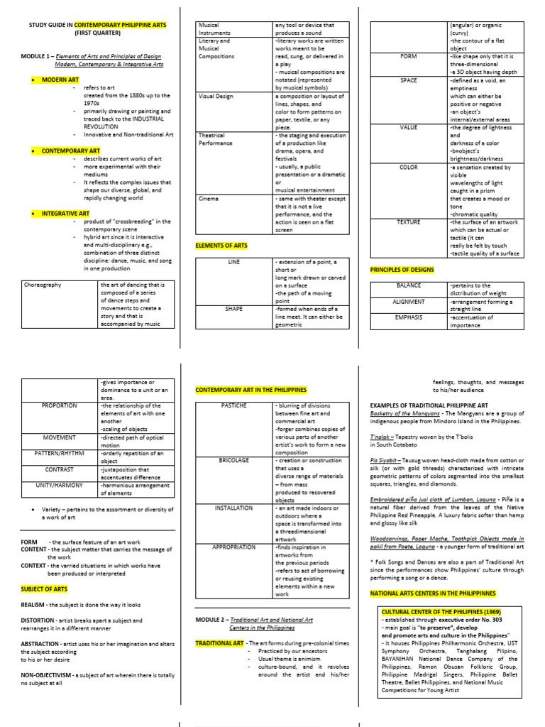 Study Guide in Contemporary Philippine Arts | PDF | Composition (Visual ...
