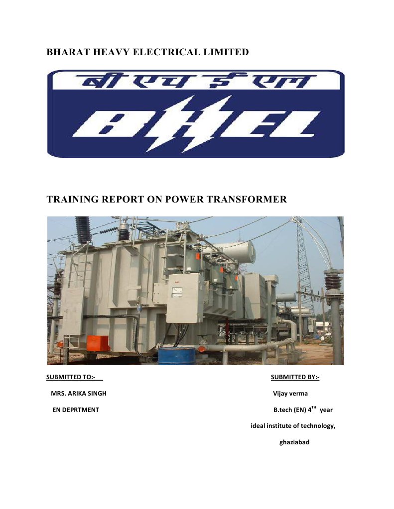 Bhel Report | Transformer | Electricity