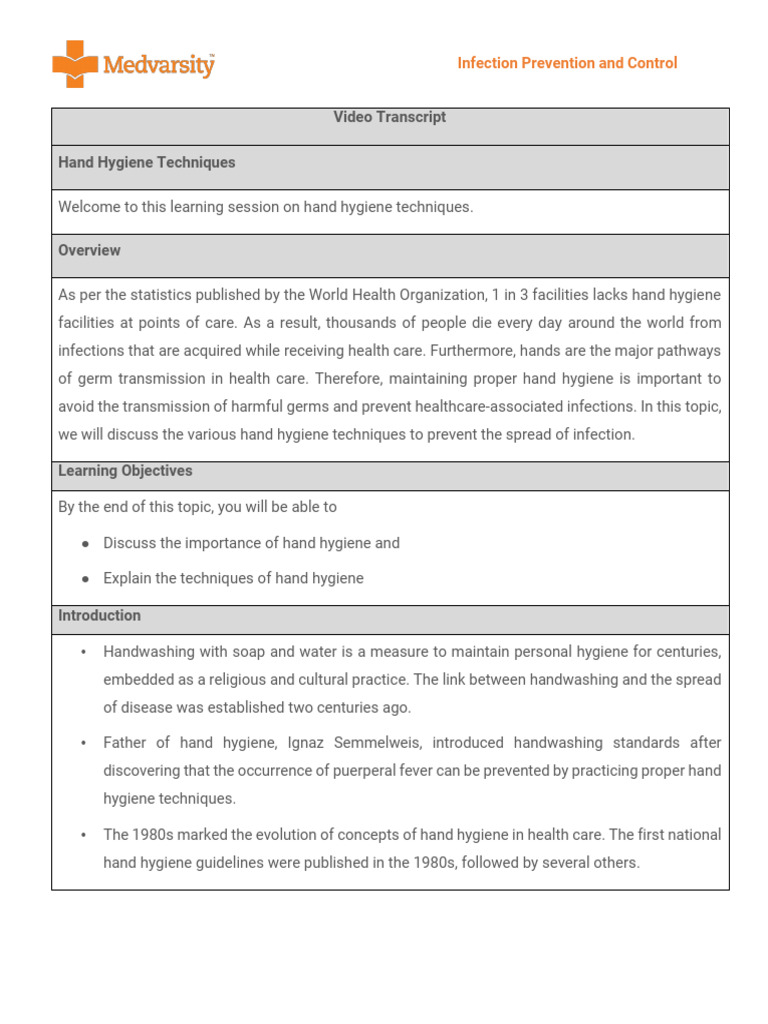 Hand Hygiene Techniques CZnj6md | PDF | Hand Washing | Hygiene