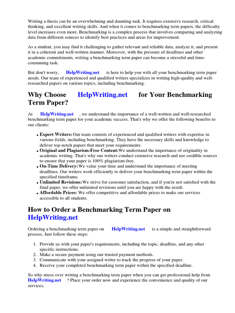 Benchmarking Term Paper Help | PDF | Benchmarking | Innovation