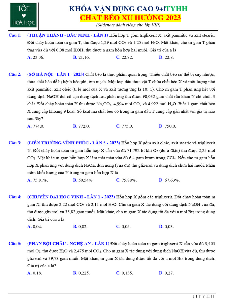 TỔNG HỢP CÂU CHẤT BÉO VDC XU HƯỚNG 2023 | PDF