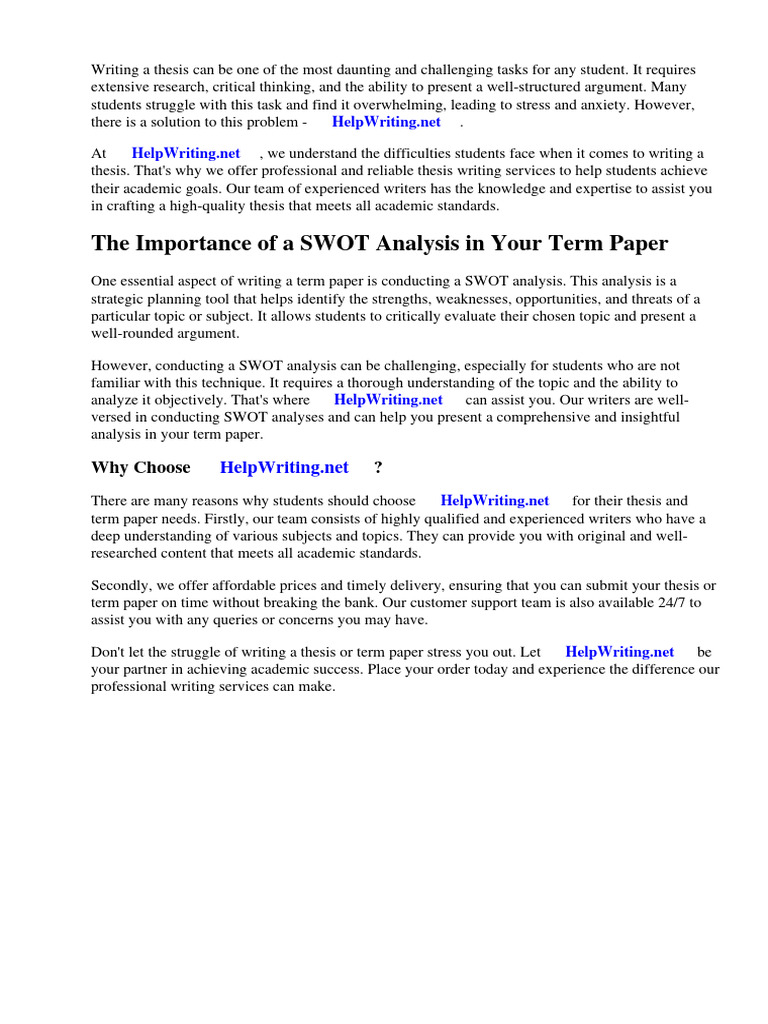 Term Paper Swot Analysis | PDF | Swot Analysis | Reliability Engineering