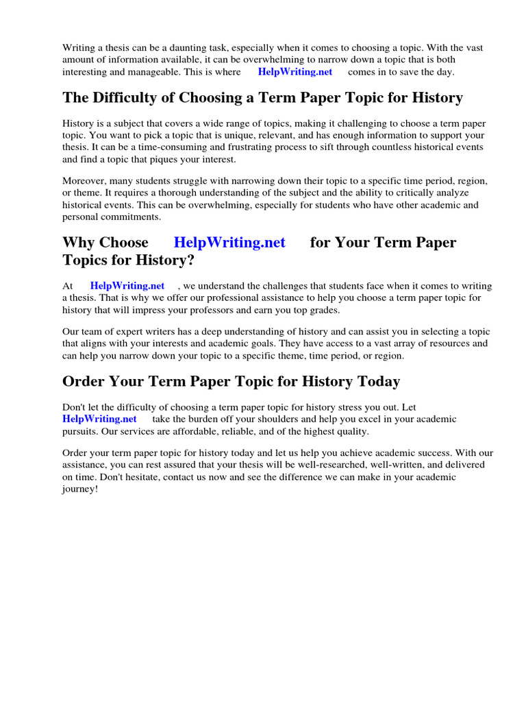 Term Paper Topics For History | PDF | Mental Disorder | Idea