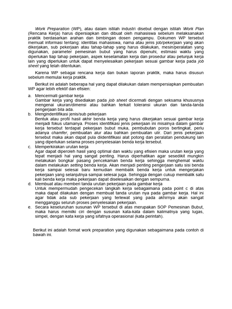 Format WP Dan Cara Pengisiannya - Kerja Bangku | PDF