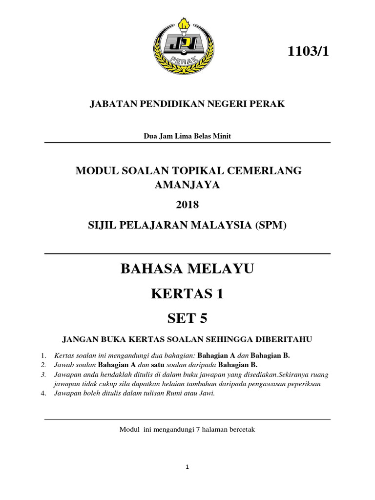 Set 5 Modul BM Kertas 1 Cemerlang | PDF