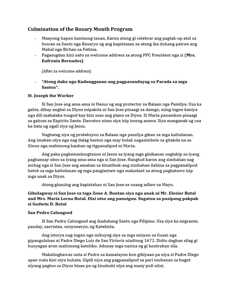 Culmination of The Rosary Month Program | PDF