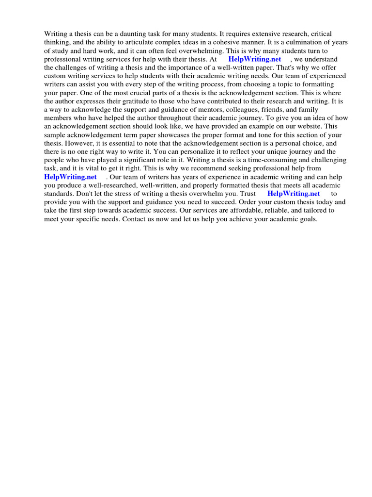 Acknowledgement Term Paper Example | PDF | Thesis | Academic Publishing