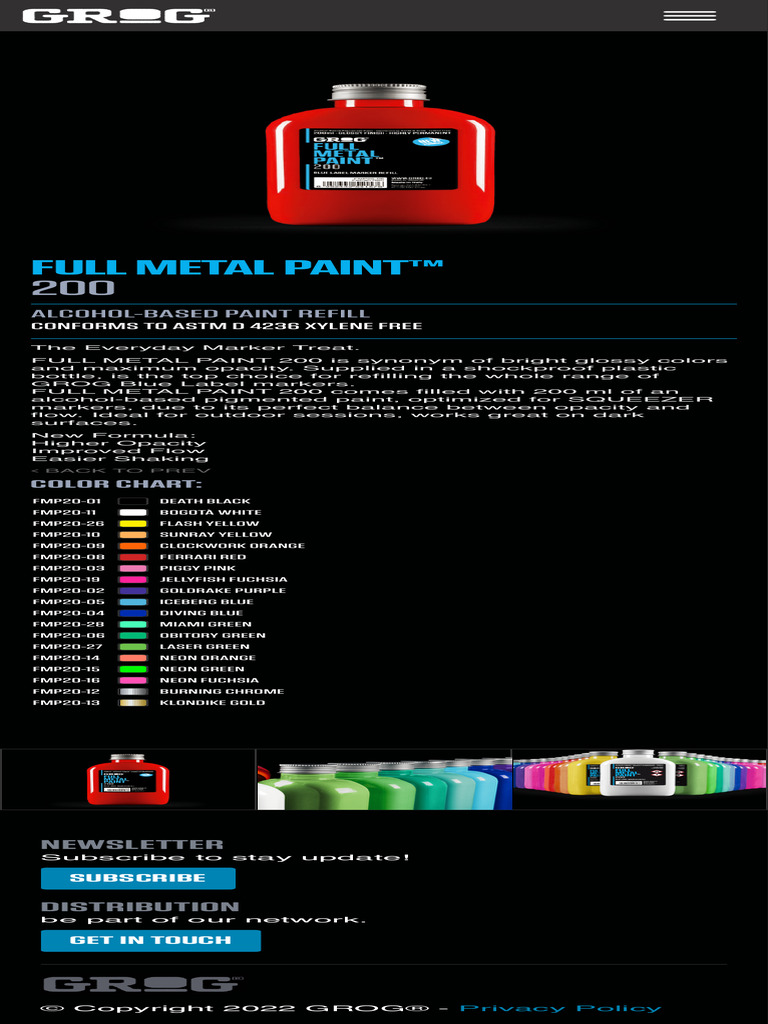 GROG® - Full Metal Paint 200 - Alcohol-Based Paint Refill | PDF