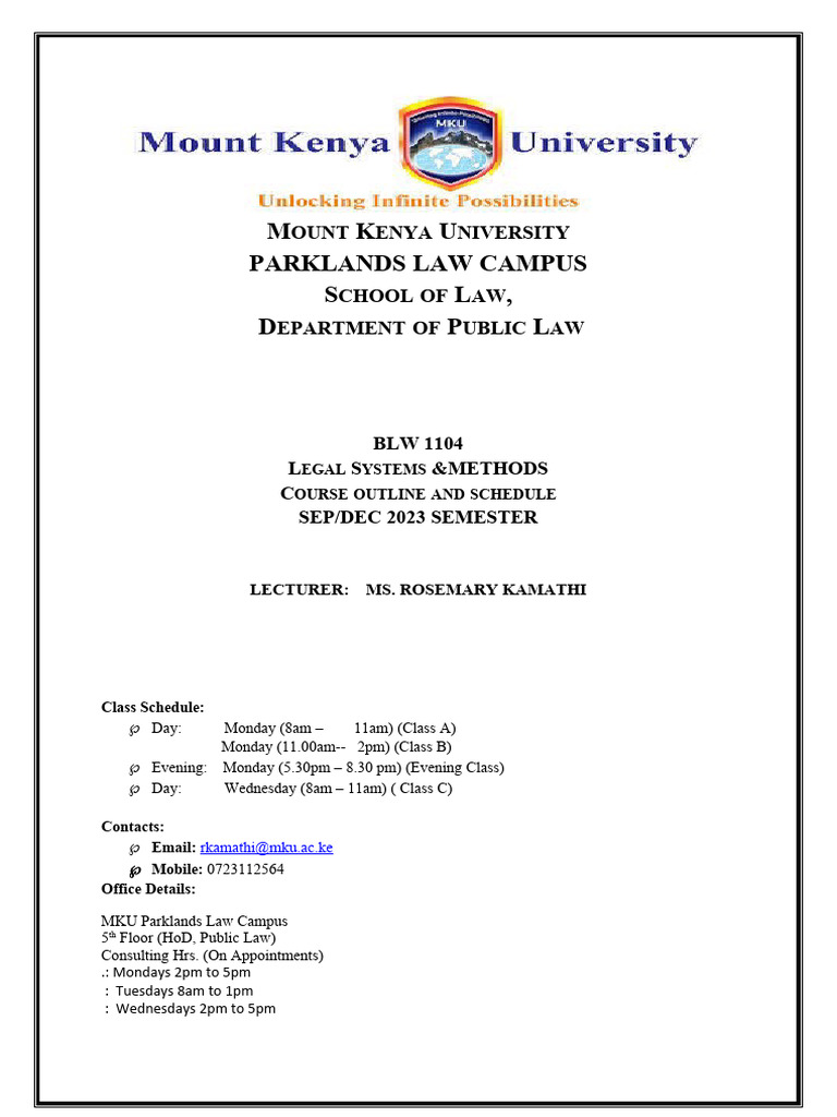 Legal Systems & Methods Course Outline | PDF | Precedent | Common Law