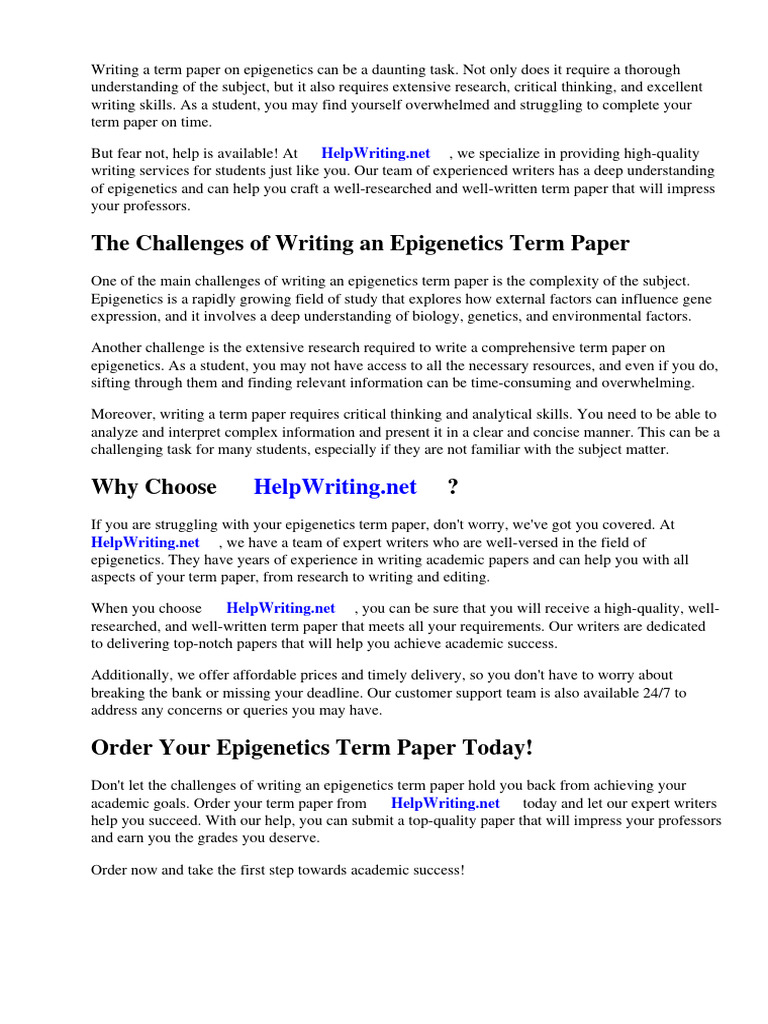 Epigenetics Term Paper | PDF | Epigenetics | Gene