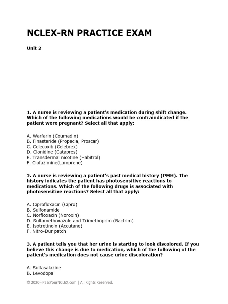 Nclex-Rn Practice Exam Unit 2 | PDF | Medicine | Causes Of Death