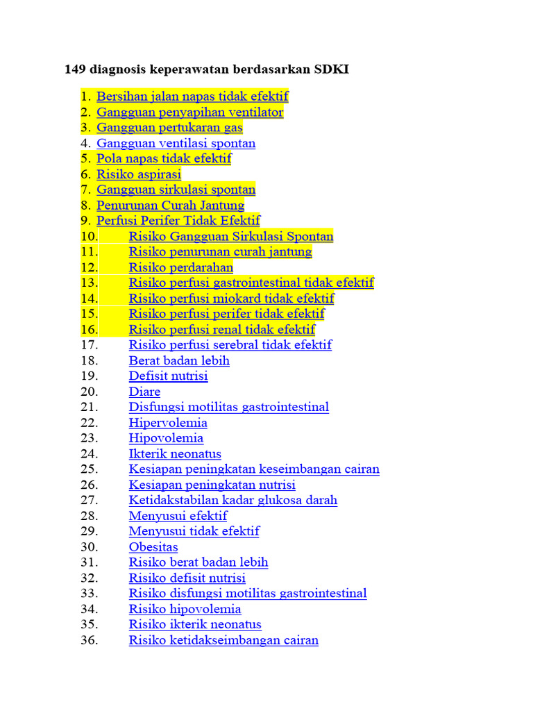 149 Diagnosis Keperawatan Berdasarkan SDKI | PDF | Kesehatan Holistik