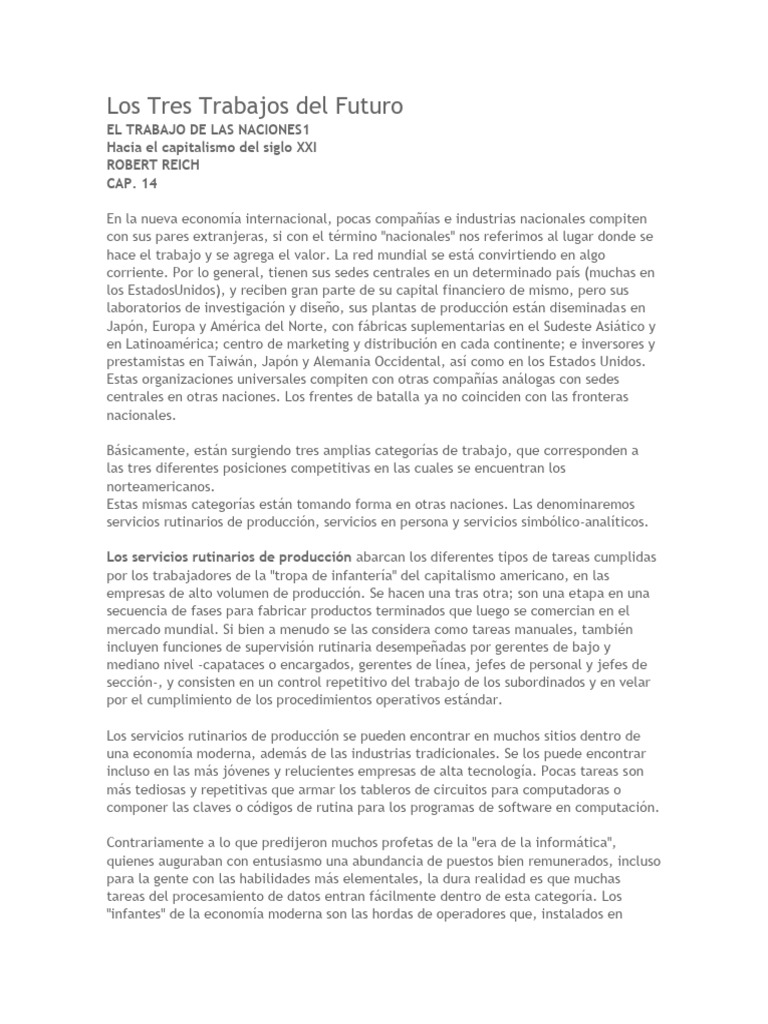 El Trabajo de Las Naciones. Cap. 14 Los Tres Trabajos Del Futuro | PDF ...