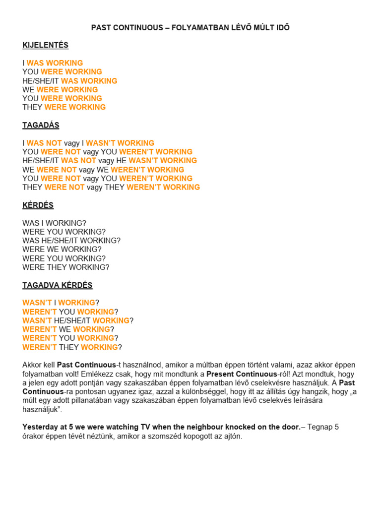 Past Continuous Tense Exercises | PDF