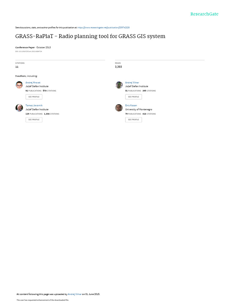 AndrejHrovat GRASSRaPlaT RadioPlanningToolforGRASSGISSystem | PDF | Radio | Geographic ...