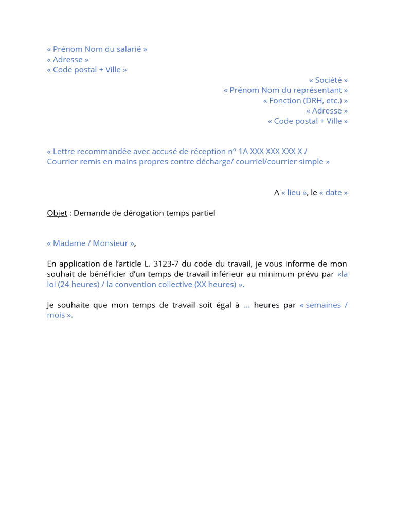 Temps - Partiel - Demande - de - Derogation - Du - Salarie 2 | PDF