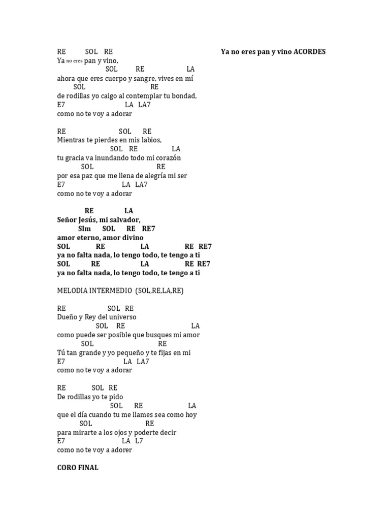Ya No Eres Pan y Vino ACORDES | PDF