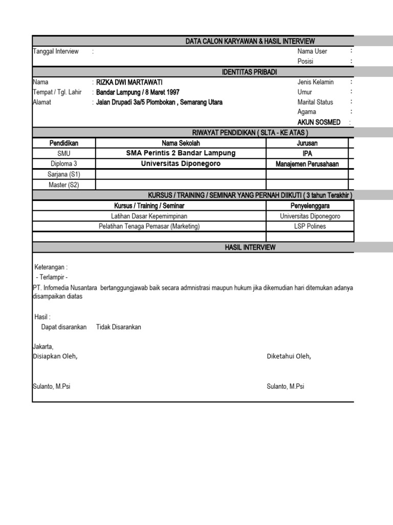 Form Kandidat CC Bca - Dimas Ade Defario Putra | PDF