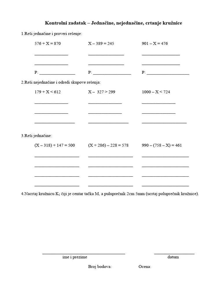 Matematika Kontrolni Zadatak III 5 Jednacine Nejednacine Crtanje ...
