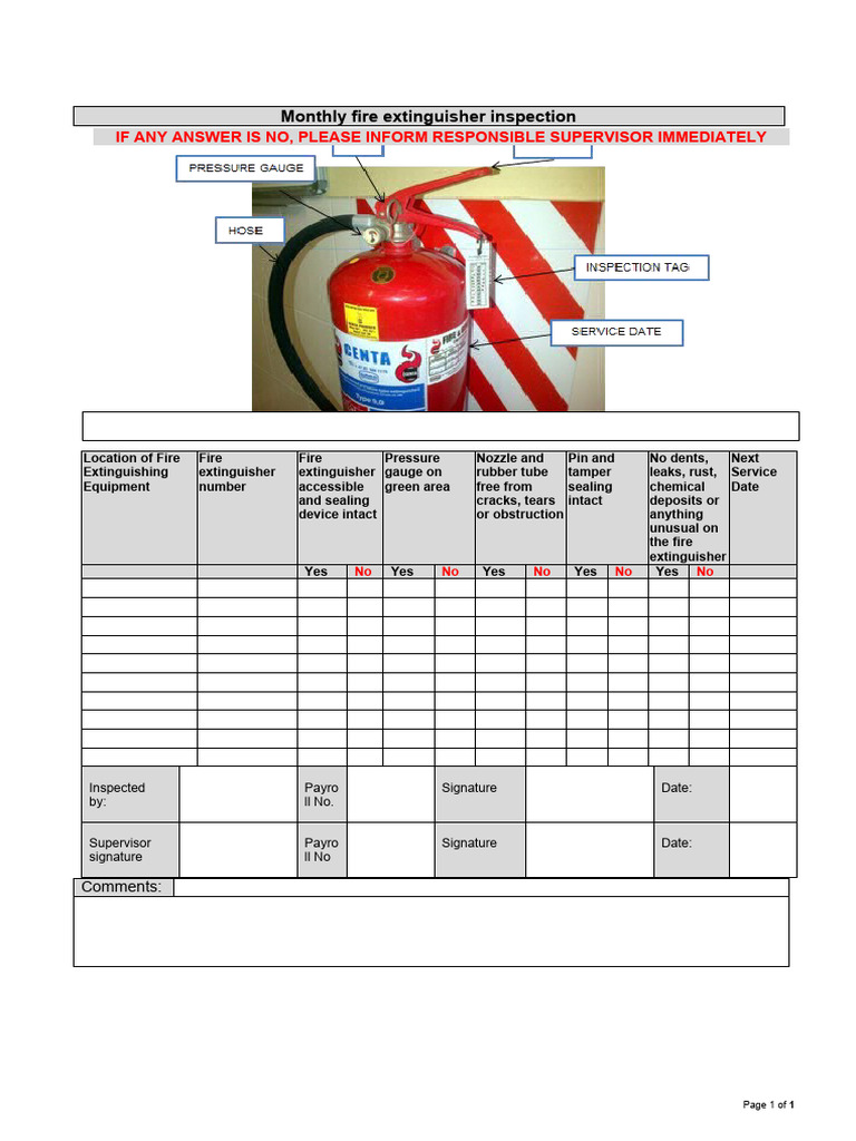 Monthly Fire Extinguisher Inspection | PDF