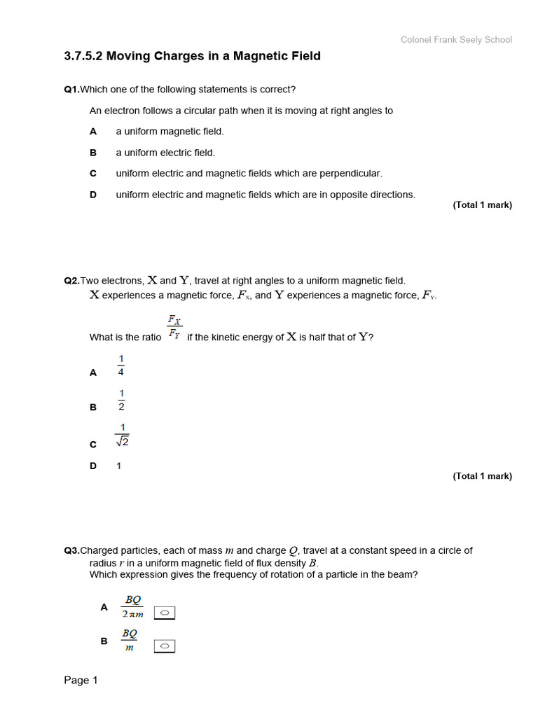 3.7.5.2 Moving Charges in A Magnetic Field | PDF | Magnetic Field | Force
