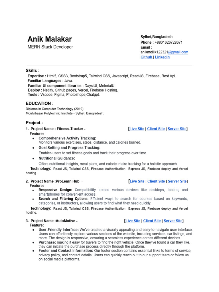 Anikresume | PDF | Web Development | Internet
