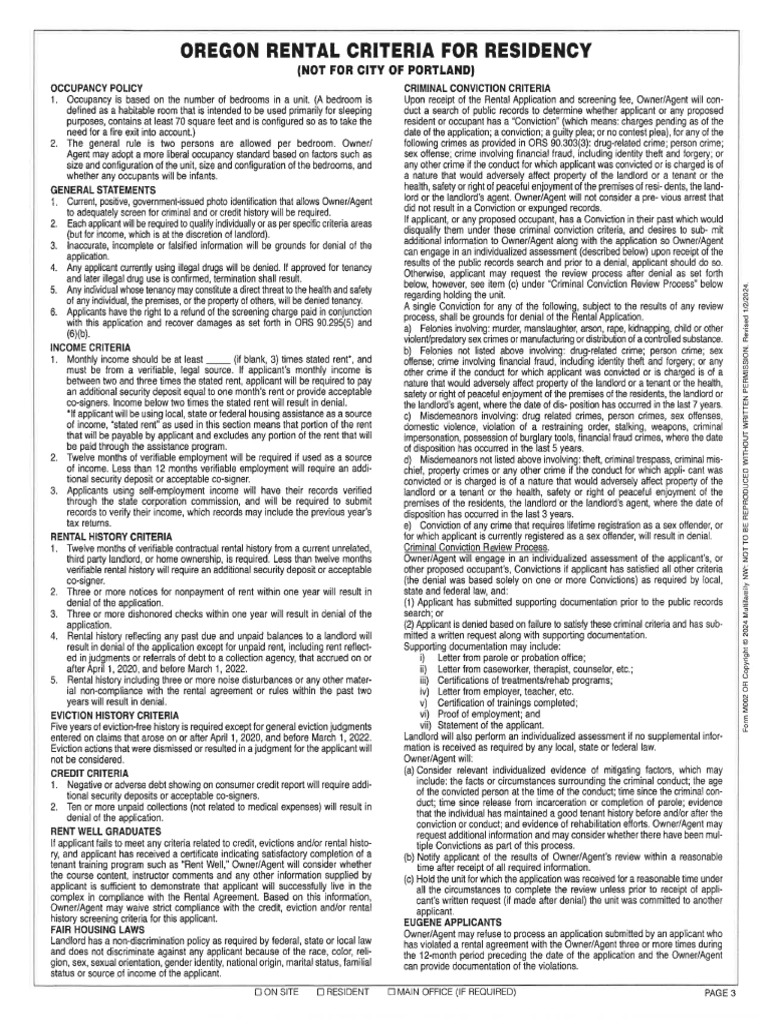 Oregon Rental Criteria For Residency 1.2024 | PDF