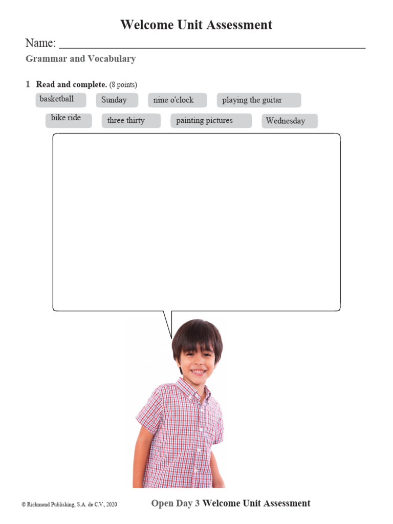 Welcome Unit Assessment (Word) | PDF