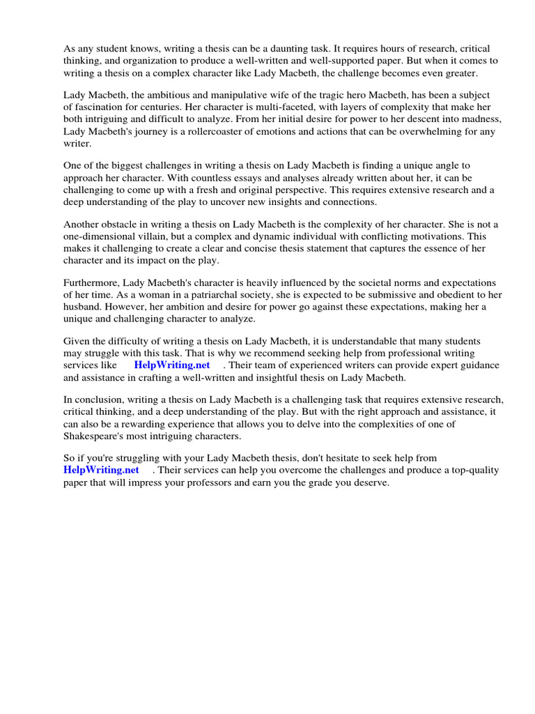 Lady Macbeth Character Term Paper | PDF | Macbeth