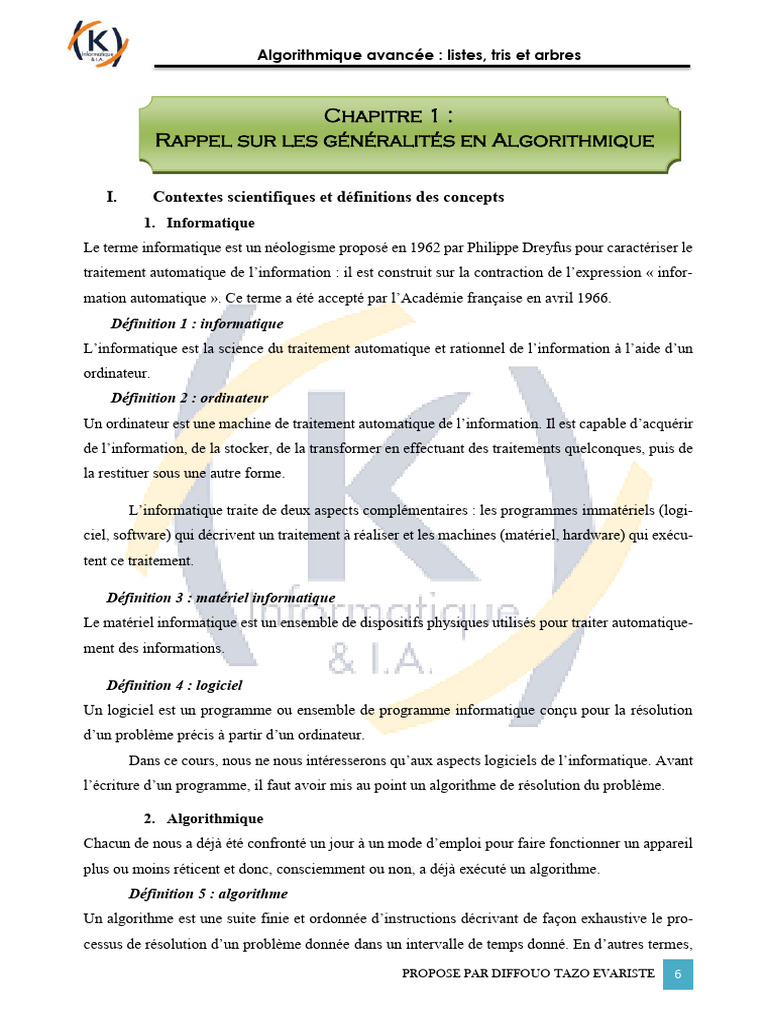 Partie 1 - Algorithmique - Les Généralités | PDF | Informatique | Programmation informatique