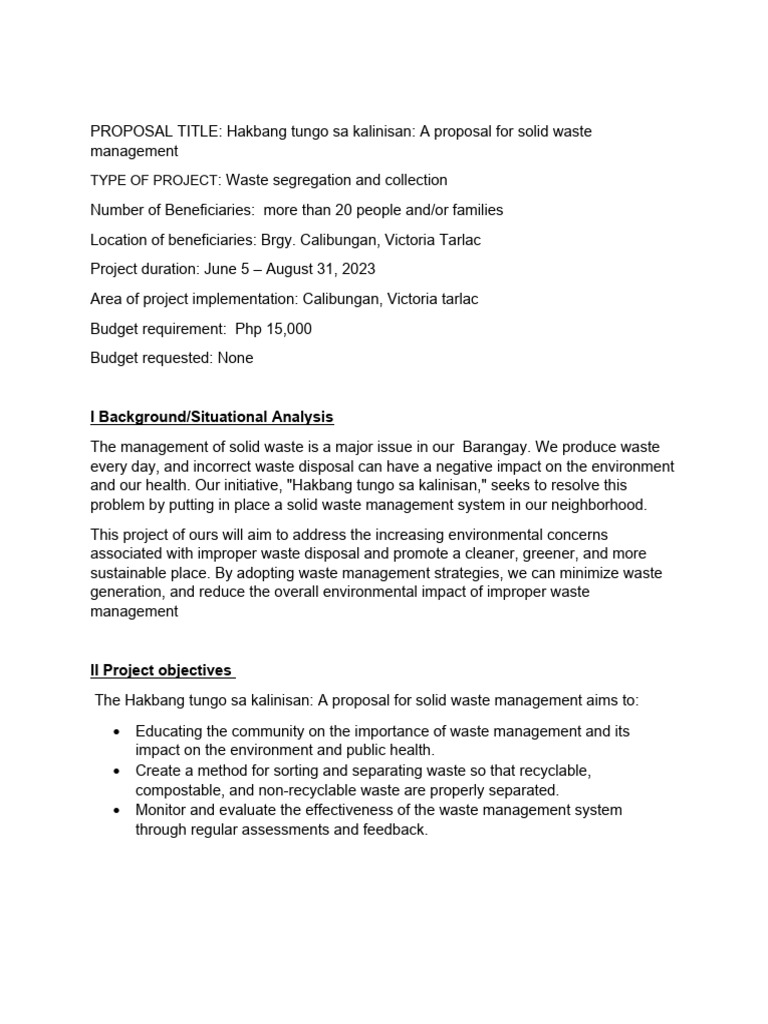 Project Proposal | Download Free PDF | Waste Management | Waste