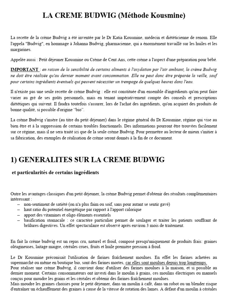 Recette de la Crème Budwig Kousmine | PDF | Céréale | Fruit