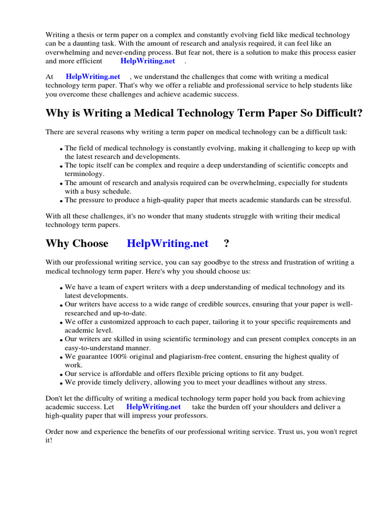 Medical Technology Term Paper | PDF | Thesis | Electronic Health Record