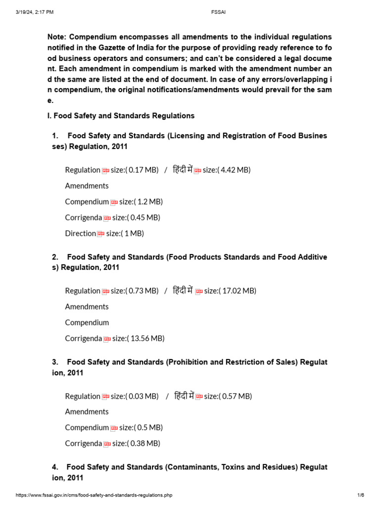 FSSAI Food Safety Regulations Overview | PDF | Nutrition | Diet & Nutrition
